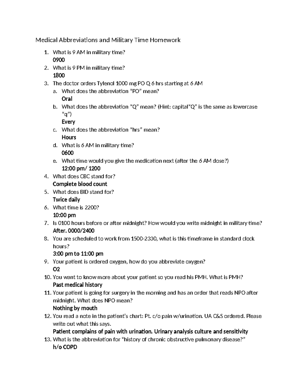 Medical Abbreviations and Military Time Homework-1-1 complete - Medical ...
