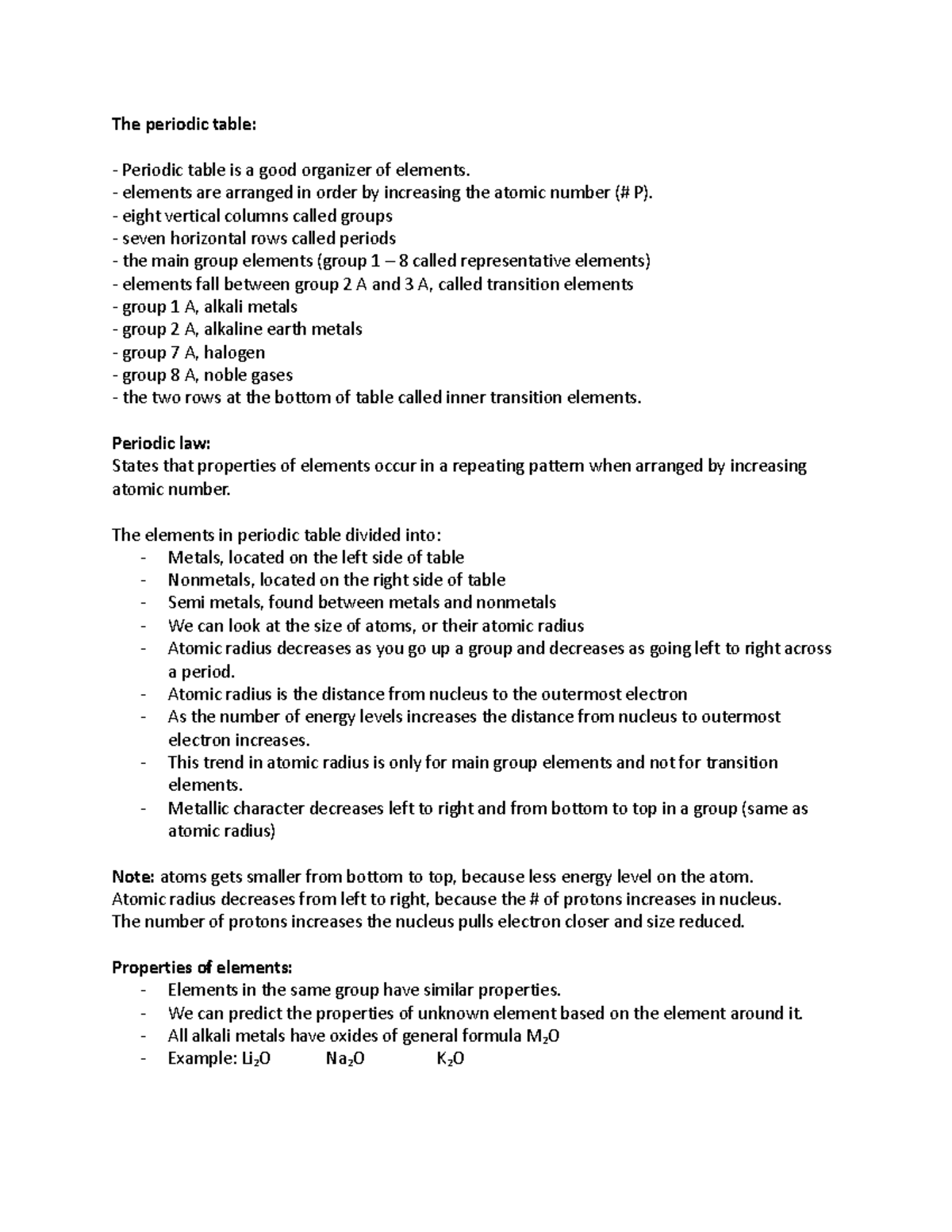 Lecture note- chapter 5- chem - The periodic table: Periodic table is a ...