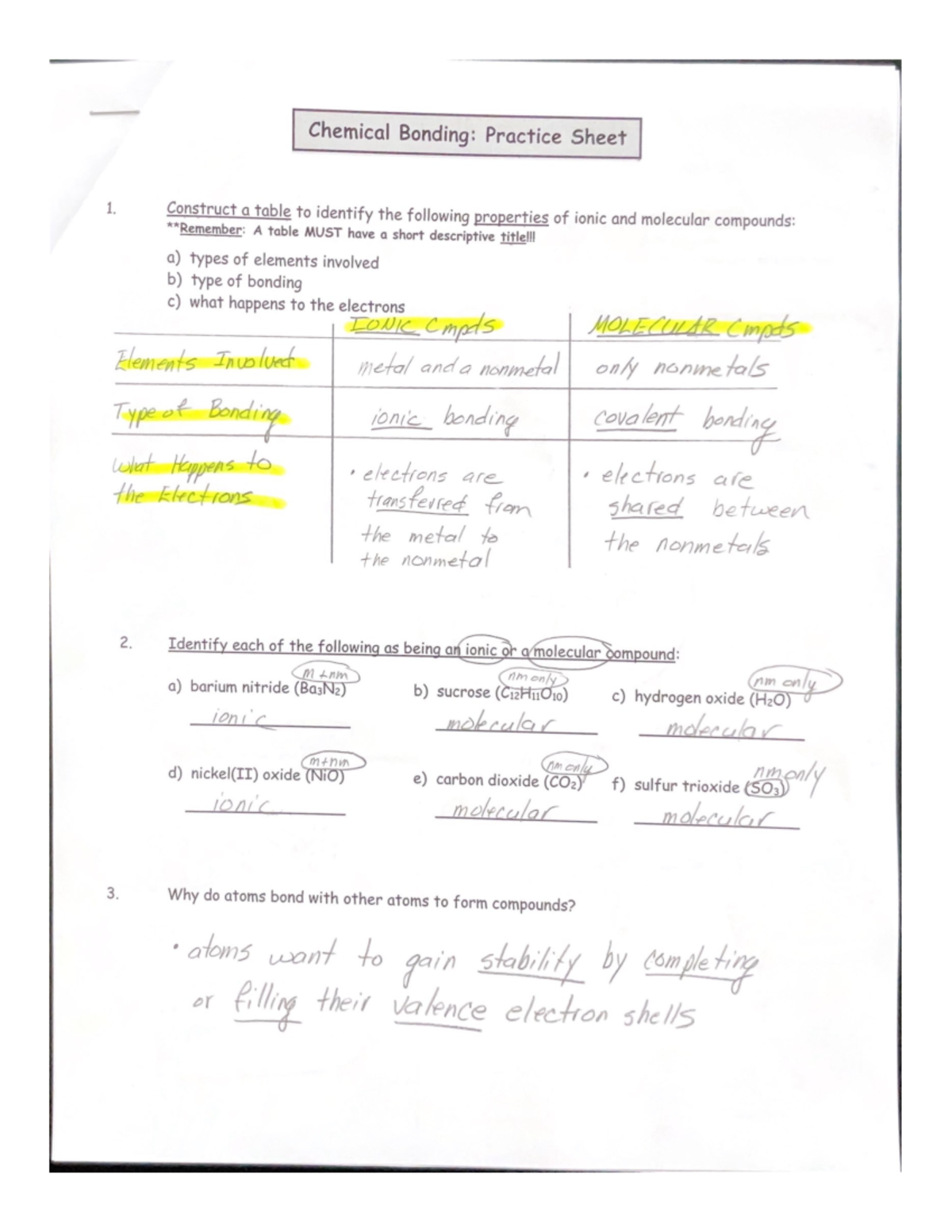 Answers - 1.4a - Chemical Bonding - Practice - Studocu