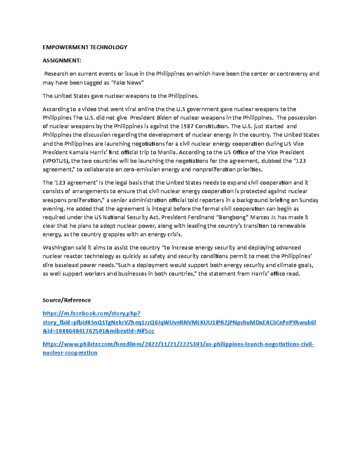 Document - Assignment emtech - EMPOWERMENT TECHNOLOGY ASSIGNMENT: Research on current events or ...