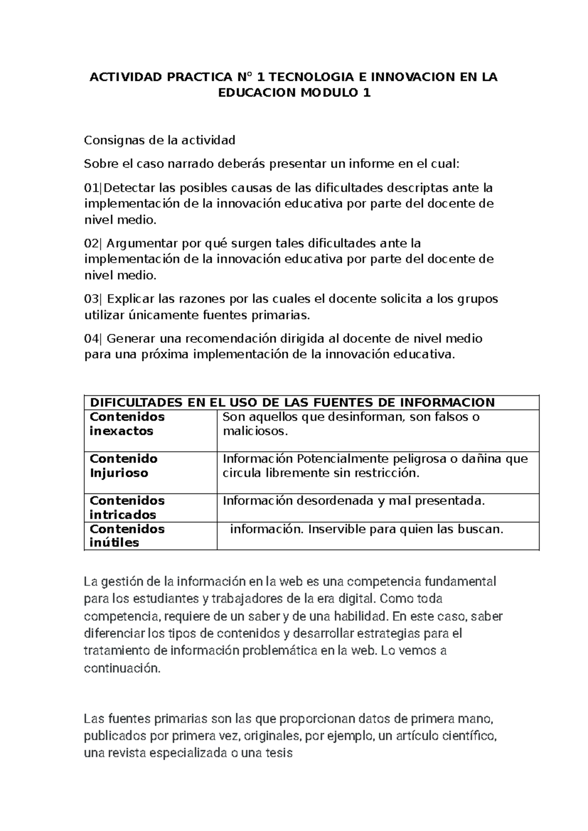 Actividad Practica N° 1 Tecnologia E Innovacion EN LA Educacion Modulo ...