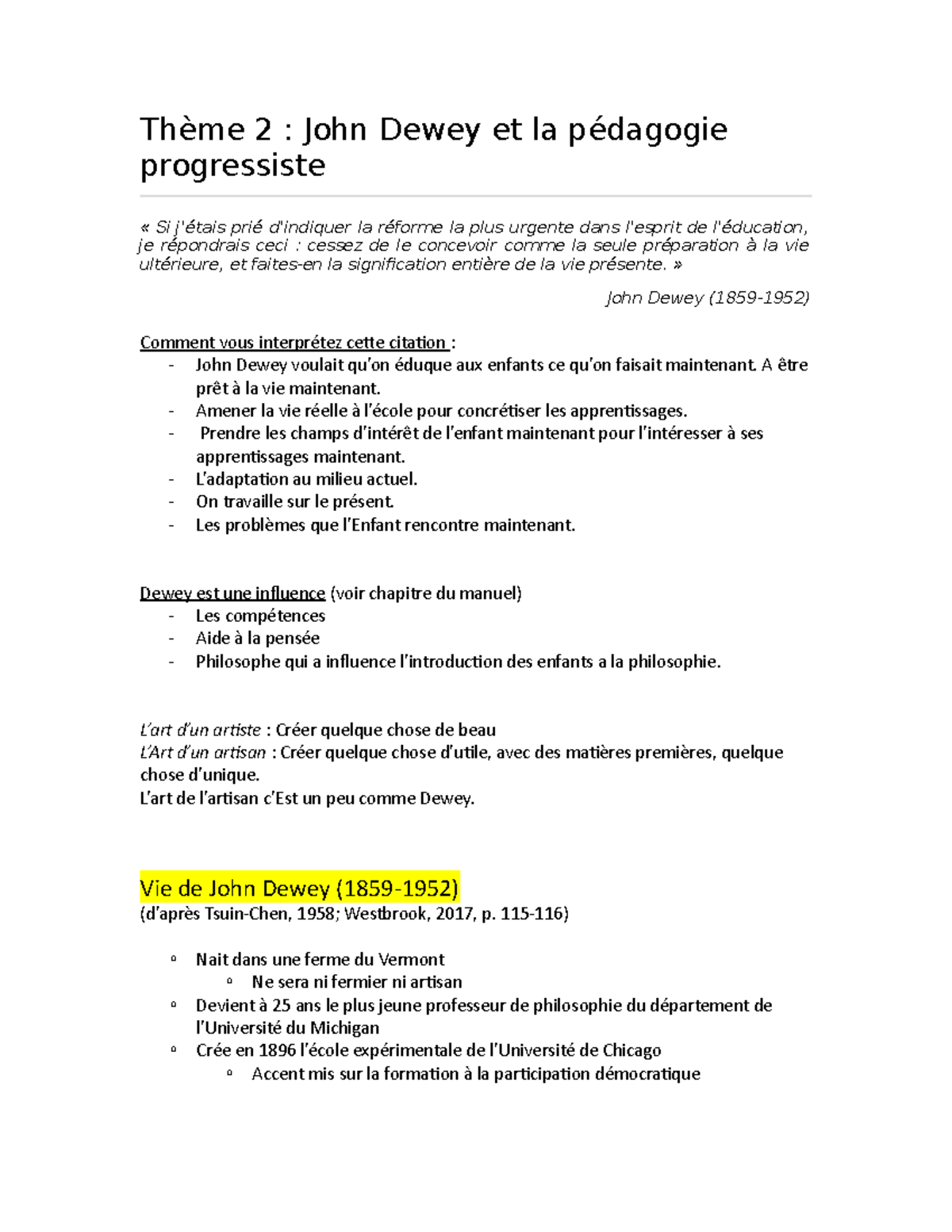 Thème 2 - John Dewey - » John Dewey (1859-1952) Comment vous ...