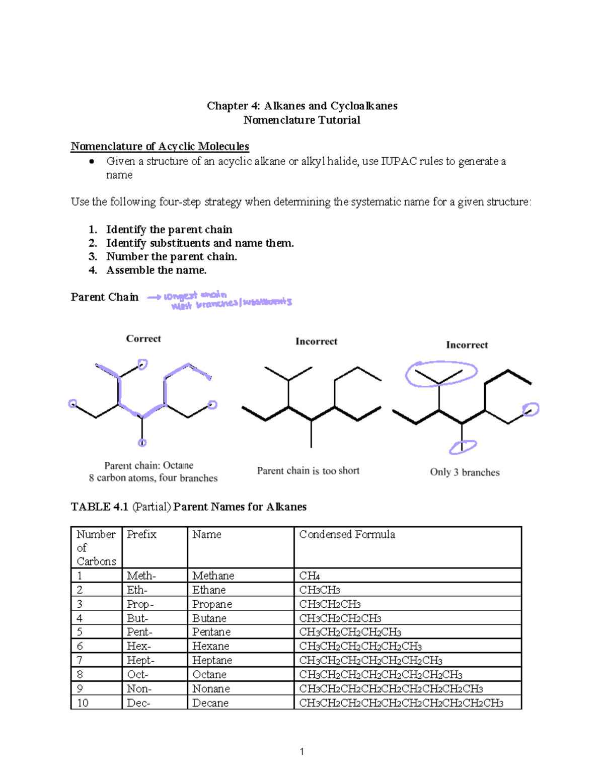 Nomenclature tutorial - Chapter 4: Alkanes and Cycloalkanes Nomenclature Tutorial Nomenclature ...