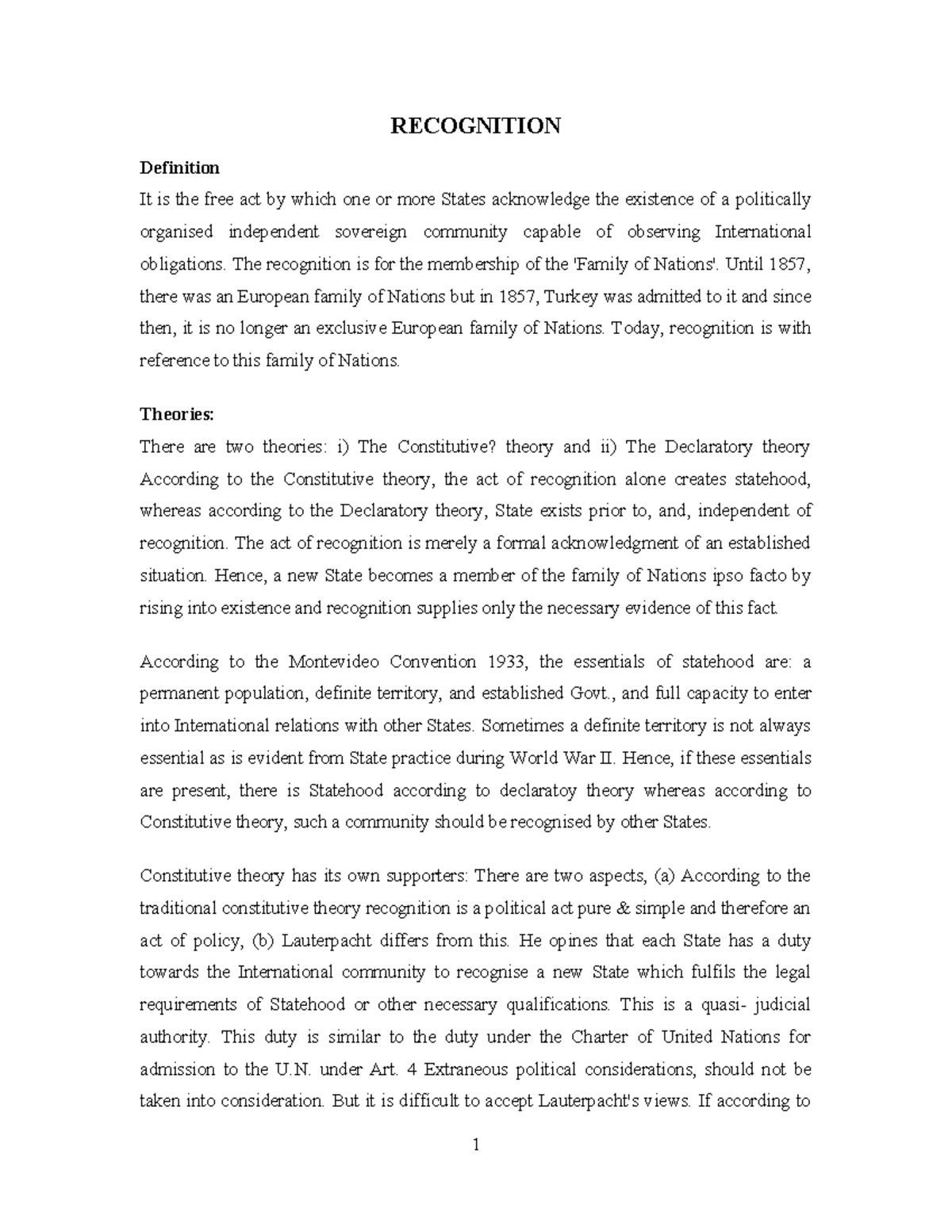 Recognition - RECOGNITION Definition It is the free act by which one or ...