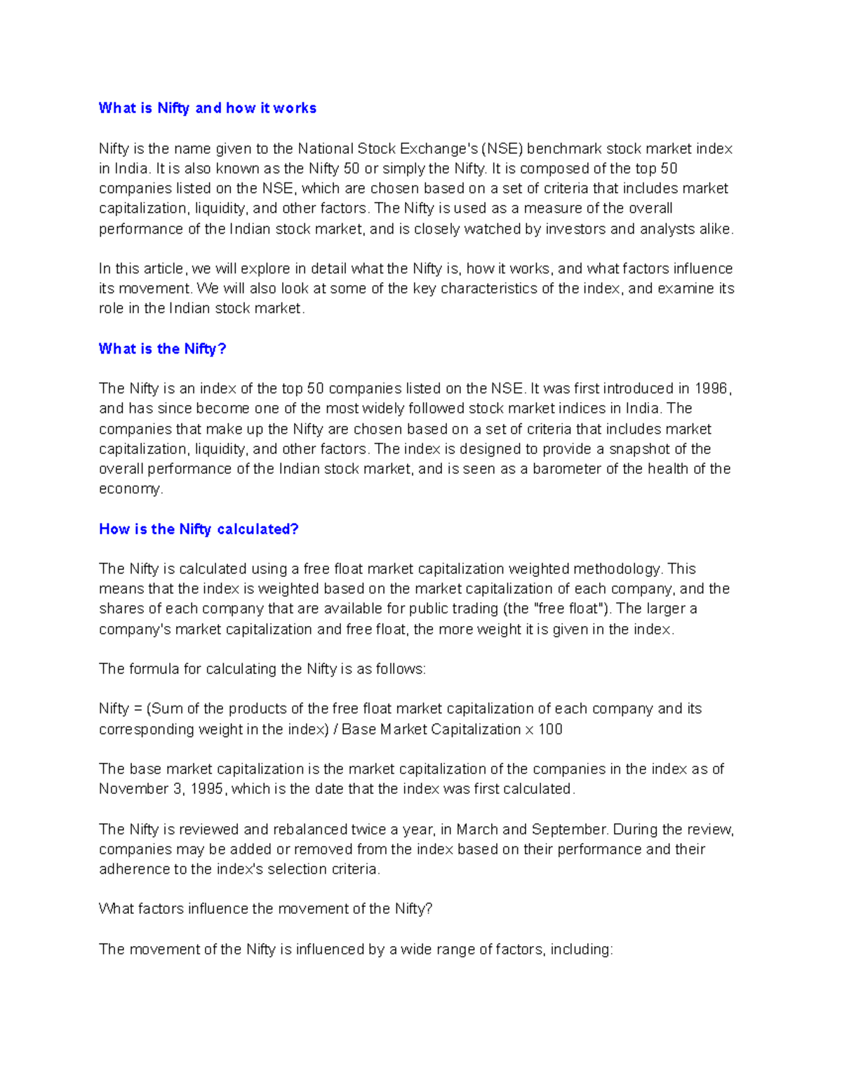 What is Nifty and how it works - It is also known as the Nifty 50 or ...