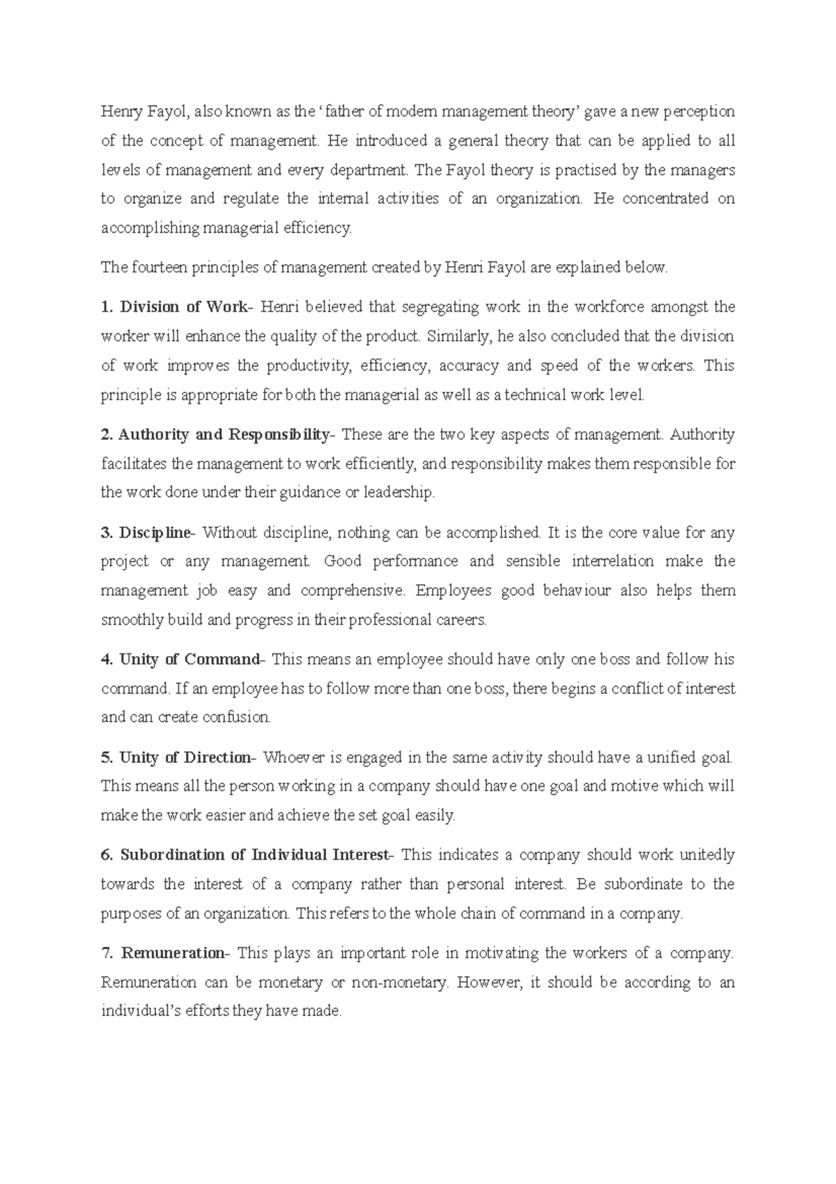 14 principles of management - Henry Fayol, also known as the ‘father of ...