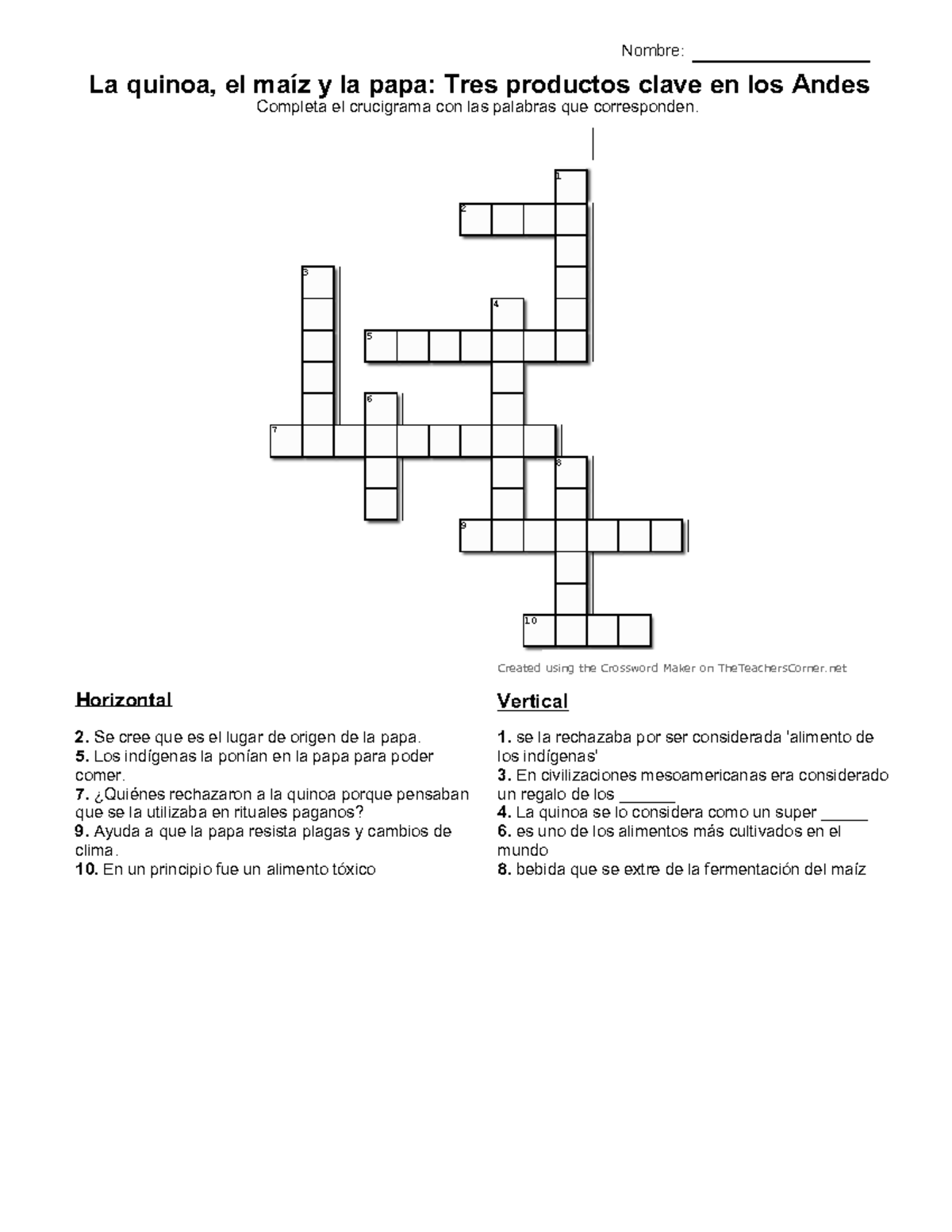 Crucigrama Quinua PAPA MAIZ - La quinoa, el maíz y la papa: Tres ...