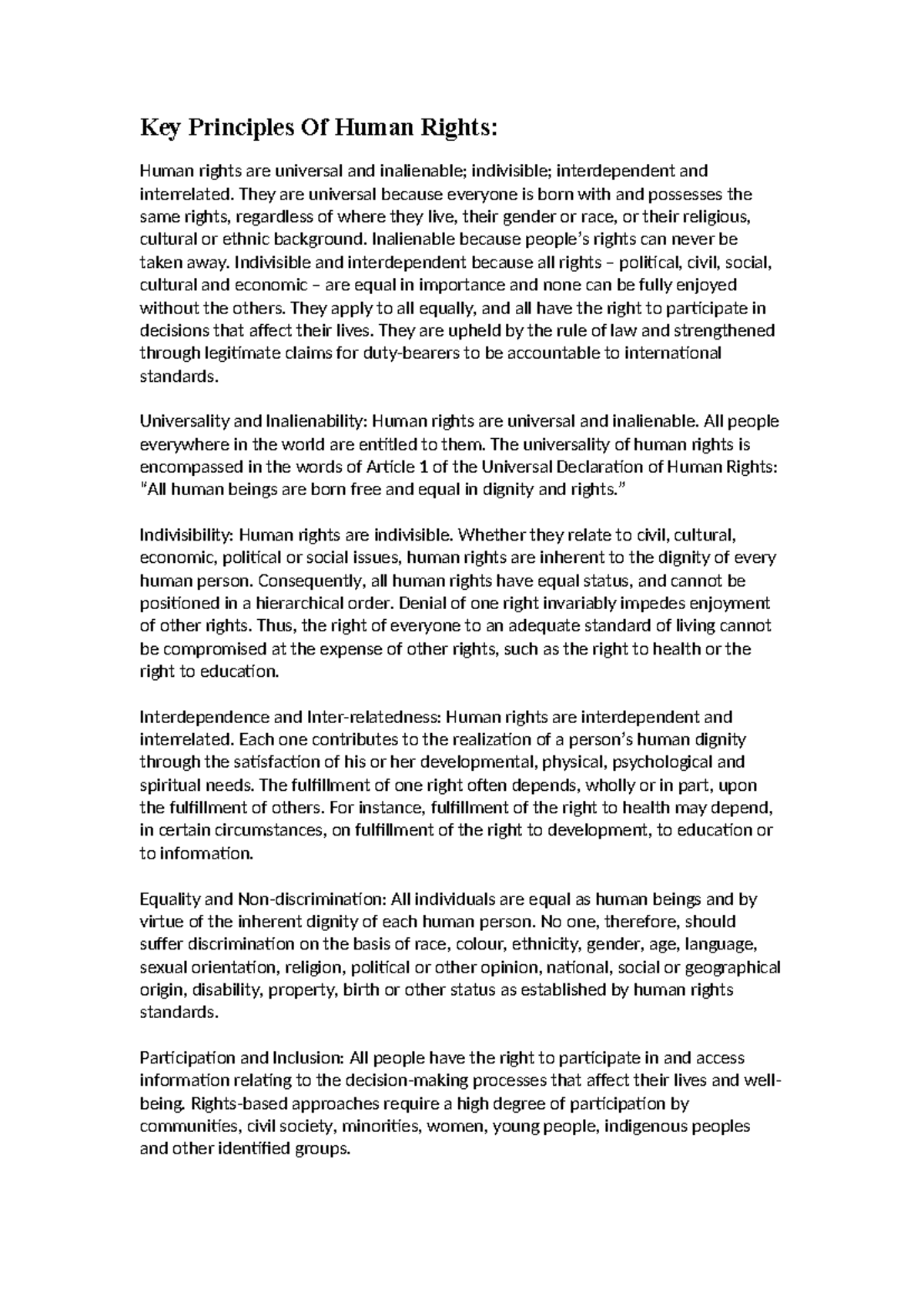 Key Principles Of Human Rights - Key Principles Of Human Rights: Human ...