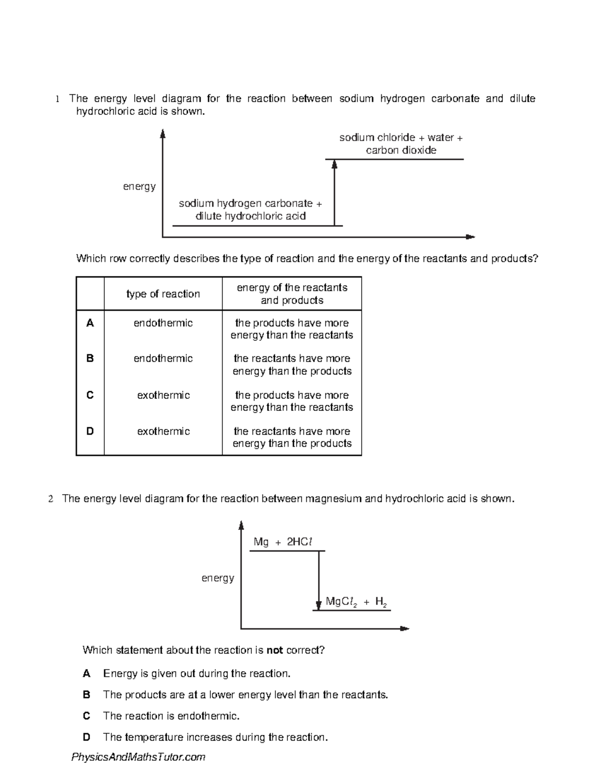 Chemical Energetics (Multiple Choice) QP - 1 The energy level diagram ...