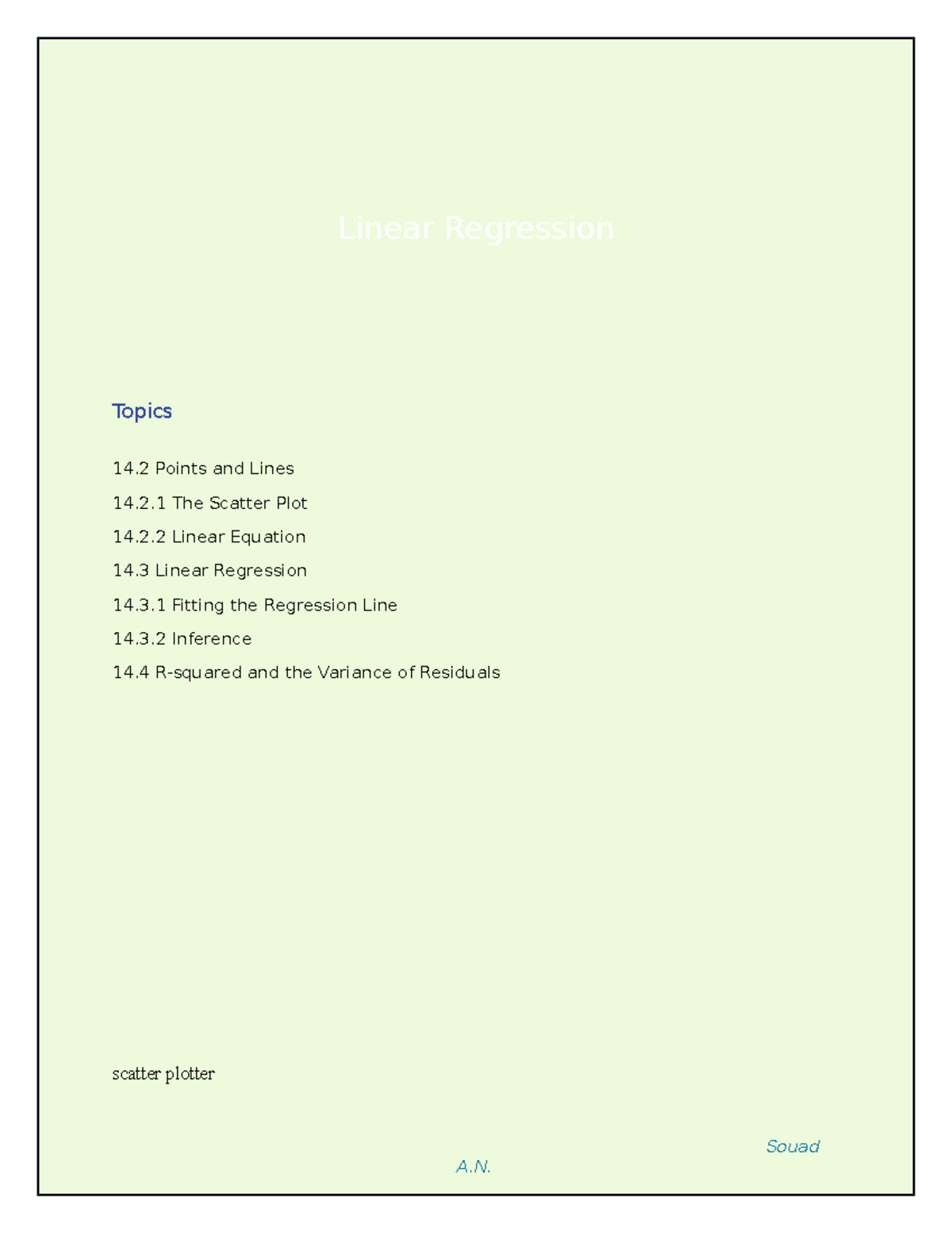 MATH 1280 Notes Chapter 14 - Linear Regression Topics 14 Points and ...
