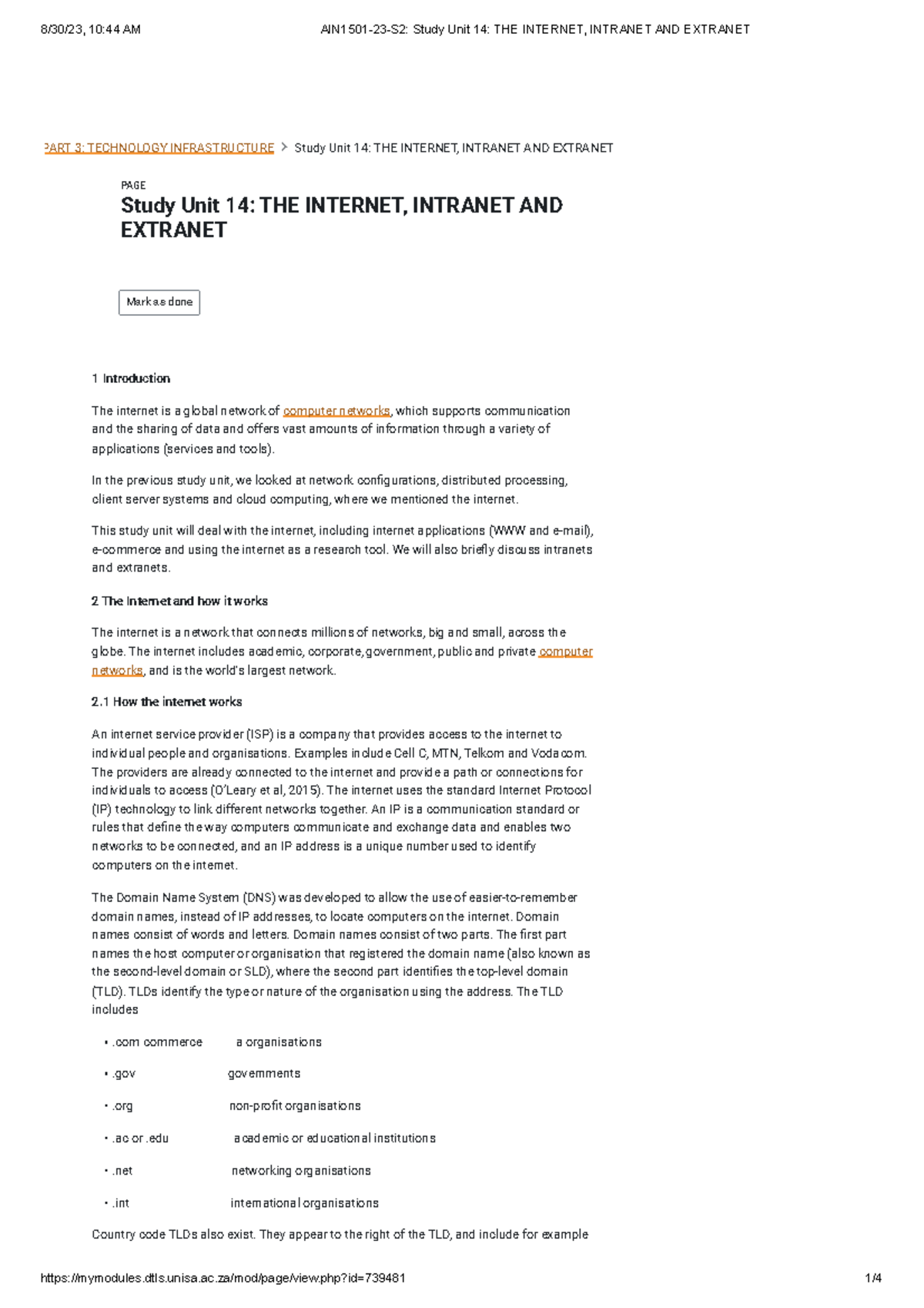 AIN1501-23-S2 Study Unit 14 THE Internet, Intranet AND Extranet - PART 3: TECHNOLOGY ...