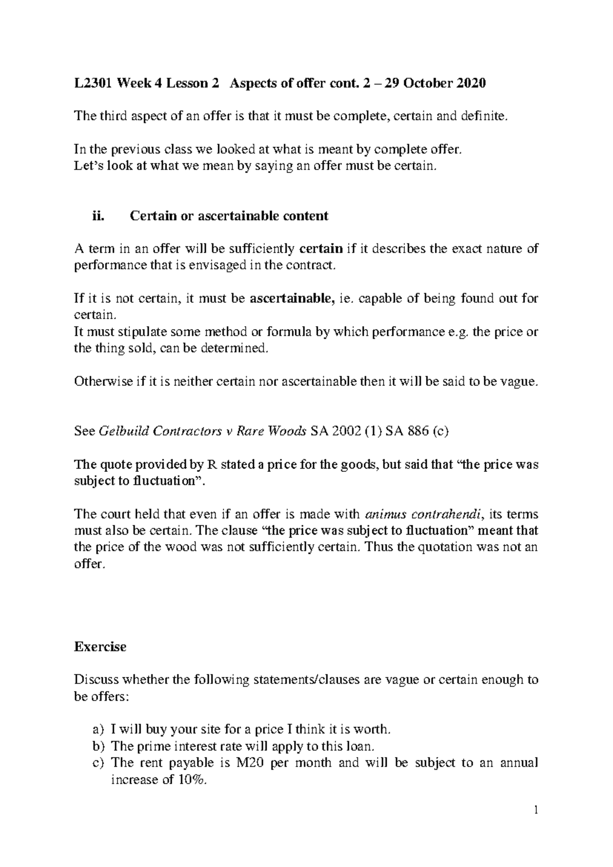 L2301 Week 4 Lesson 2 Aspects of offer continuation 2 - L2301 Week 4 ...