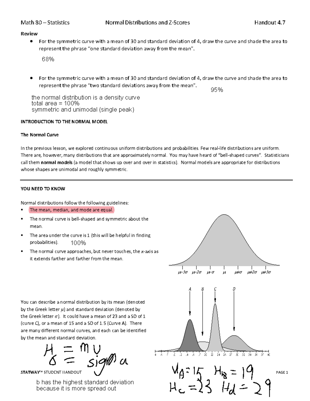 Handout 4.7 Normal Distributions and Z-scores - Warning: Popup ...
