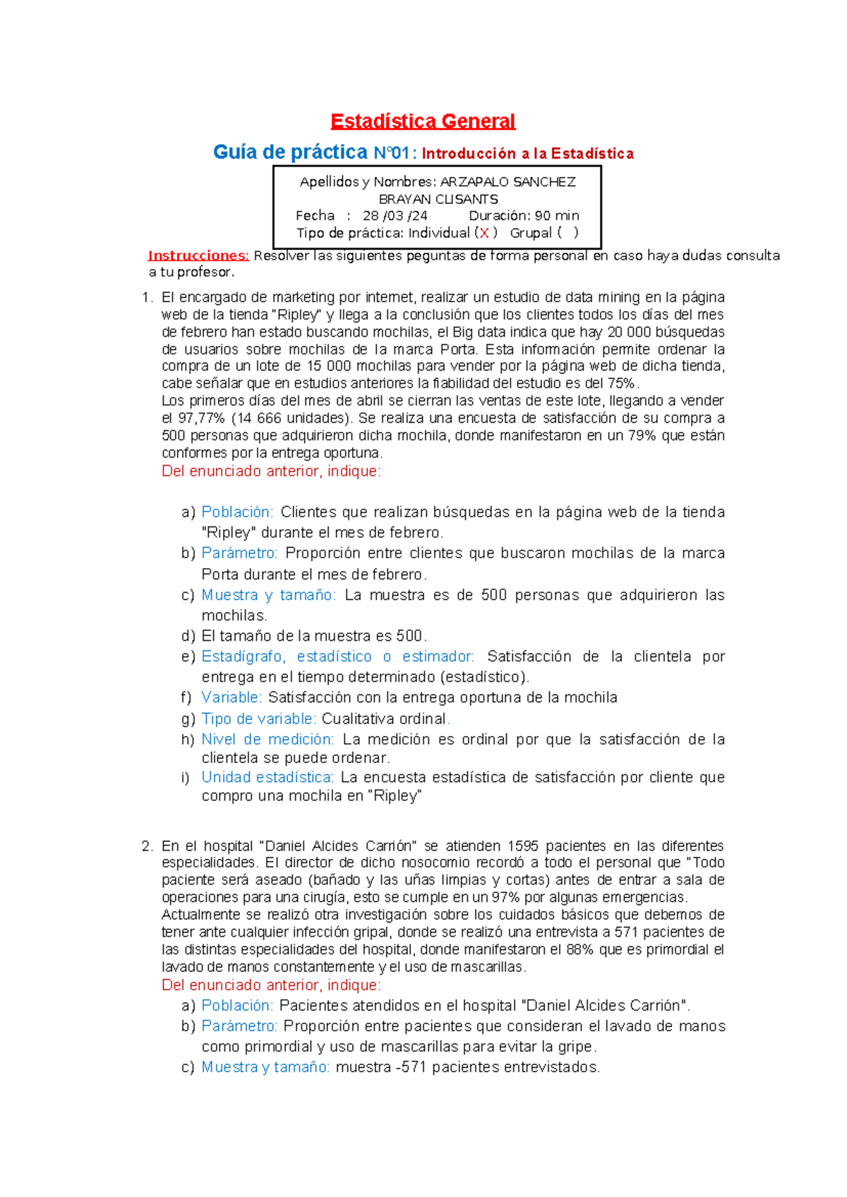 Pegunta 8,9,10, Pctca 1 - Estadística General Guía de práctica N°01 ...