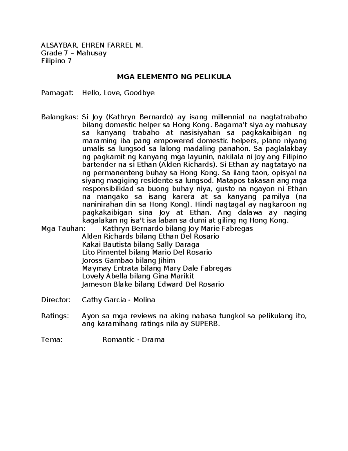 Elemento ng Pelikula - Summary Wika, Kultura at Lipunan - ALSAYBAR ...