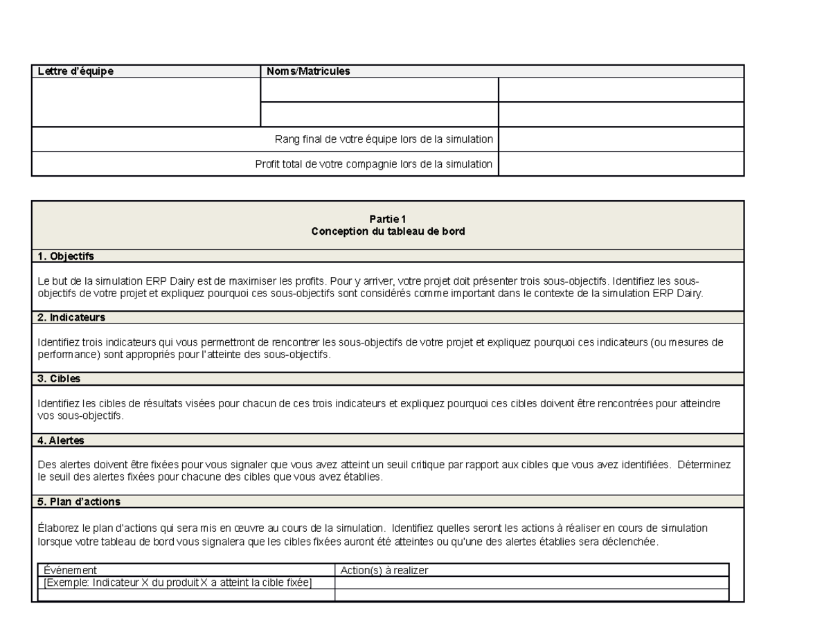 Rapport final TP2 à compléter - Lettre d’équipe Noms/Matricules Rang final de votre équipe lors ...