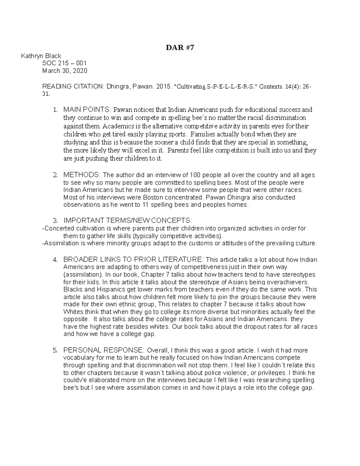 DAR 7 READING CITATION: Dhingra, Pawan. 2015. "Cultivating S-P-E-L-L-E ...