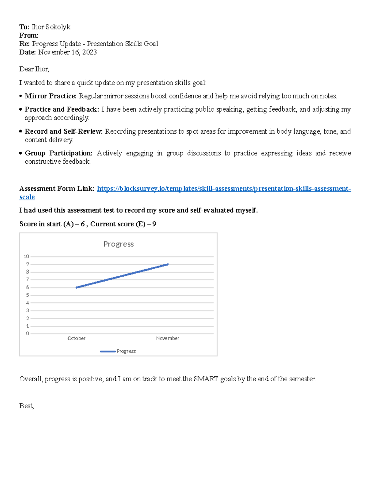 MBO 2 Assignment - To: Ihor Sokolyk From: Re: Progress Update ...