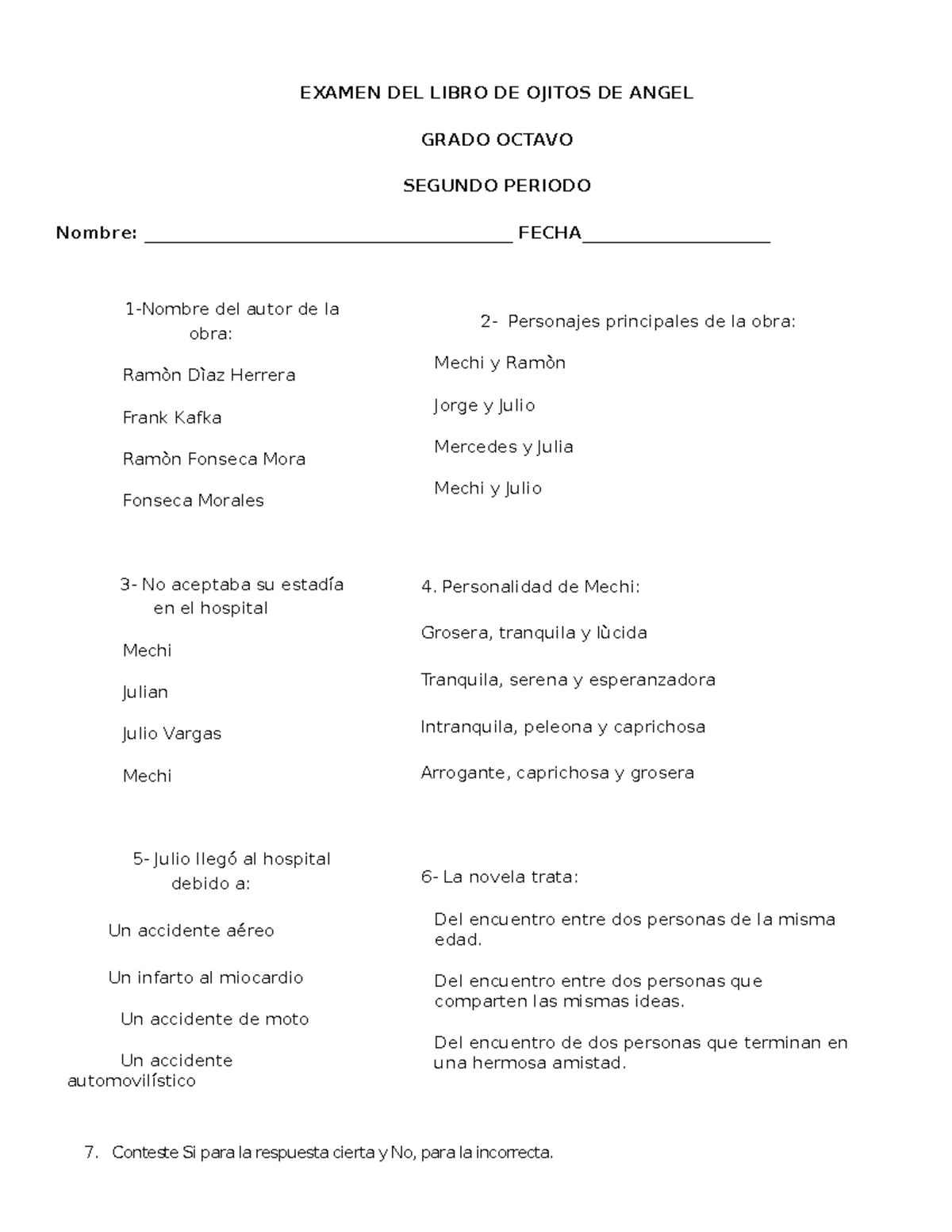 Examen DEL Libro DE Ojitos DE Angel - EXAMEN DEL LIBRO DE OJITOS DE ...