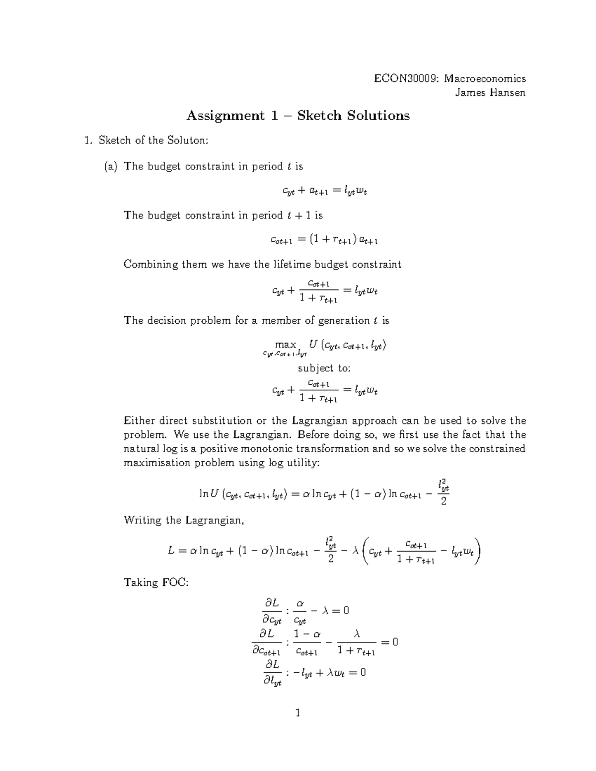 Assignment 1 Sketch Solutions Econ30009 Warning Tt Undefined Function 32 Warning Tt