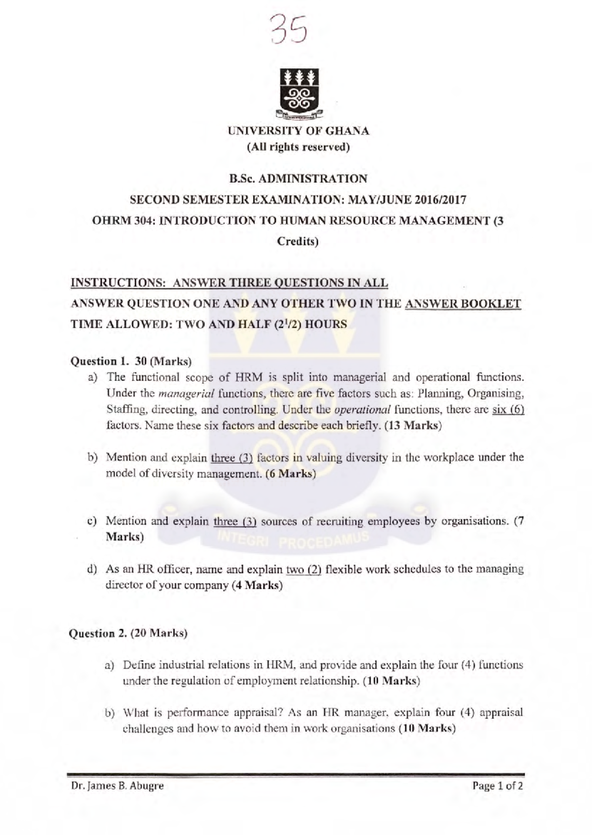 Ohrm 2017 - Exams - Human Resource Management - UG - Studocu