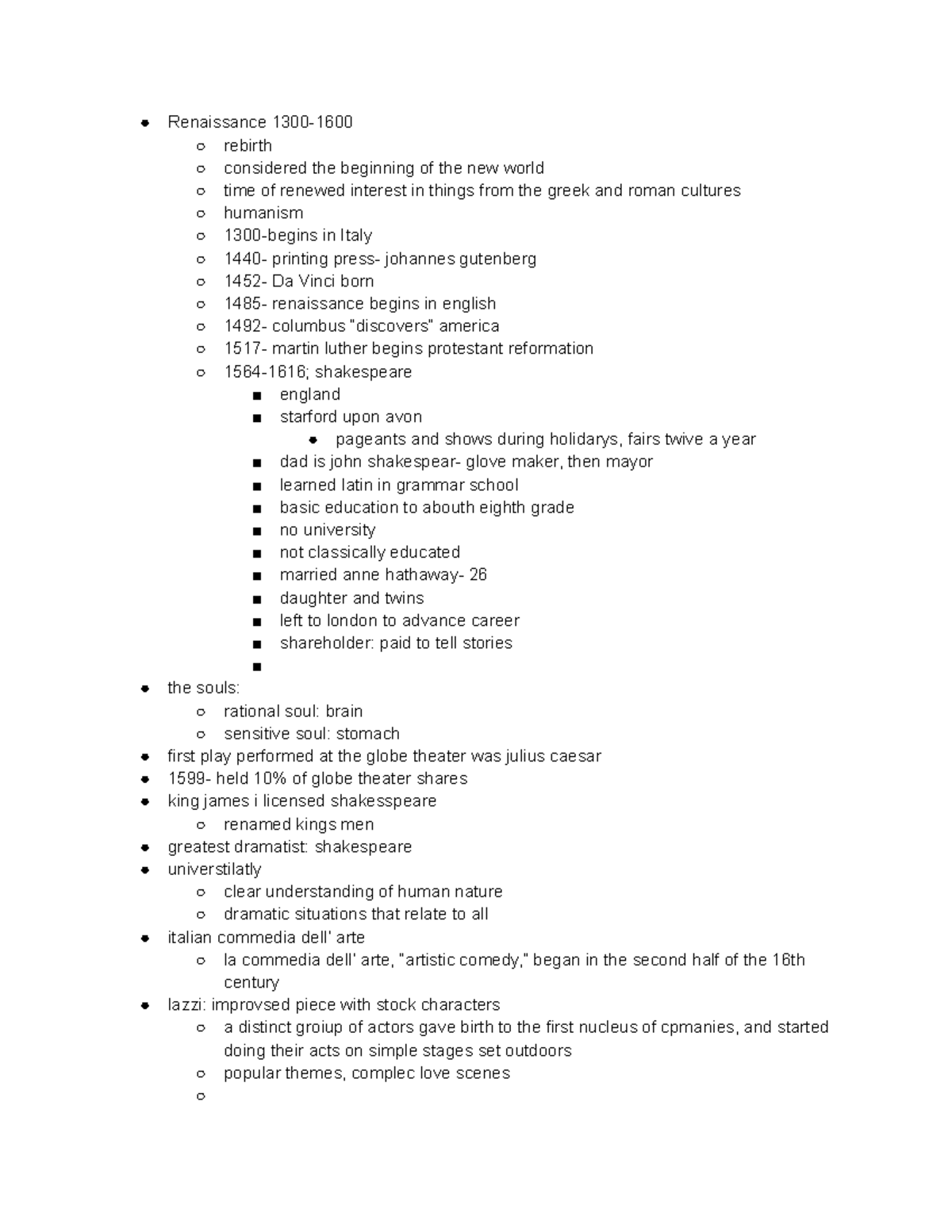 Theater Notes Part 2 - Renaissance 1300- rebirth considered the ...