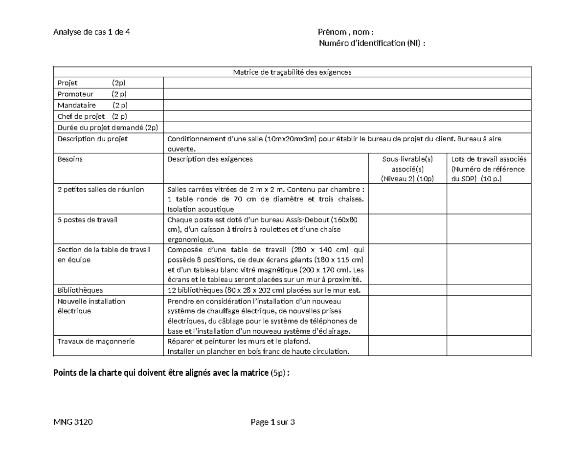 01 Analyse de cas Tableaux à remplir - Analyse de cas 1 de 4 Prénom ...
