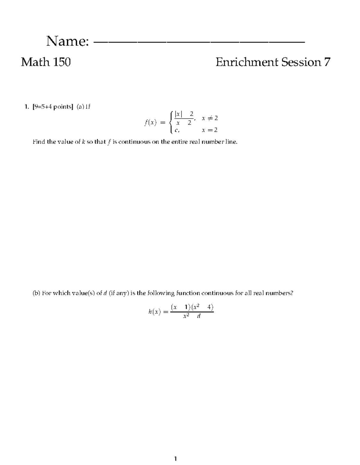 Es7 spr21 150 - Enrichment Packet - Name: ——————————————– Math 150 ...