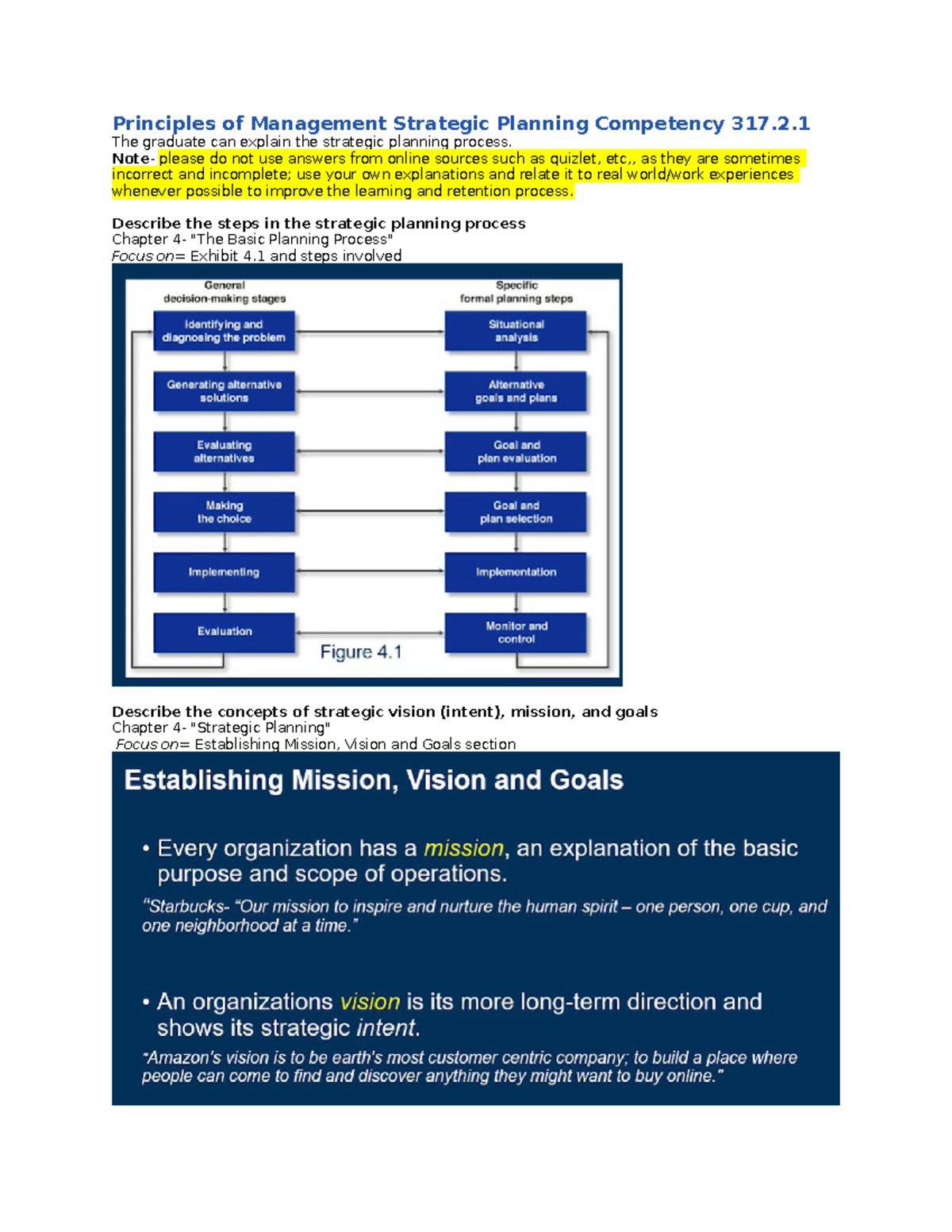 Study Guide C483 - Principles of Management Strategic Planning ...