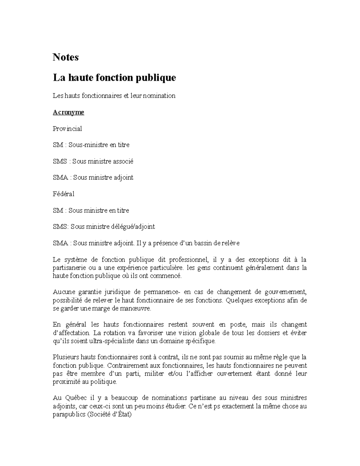 POL4702- Cours 5 - Notes La haute fonction publique Les hauts ...