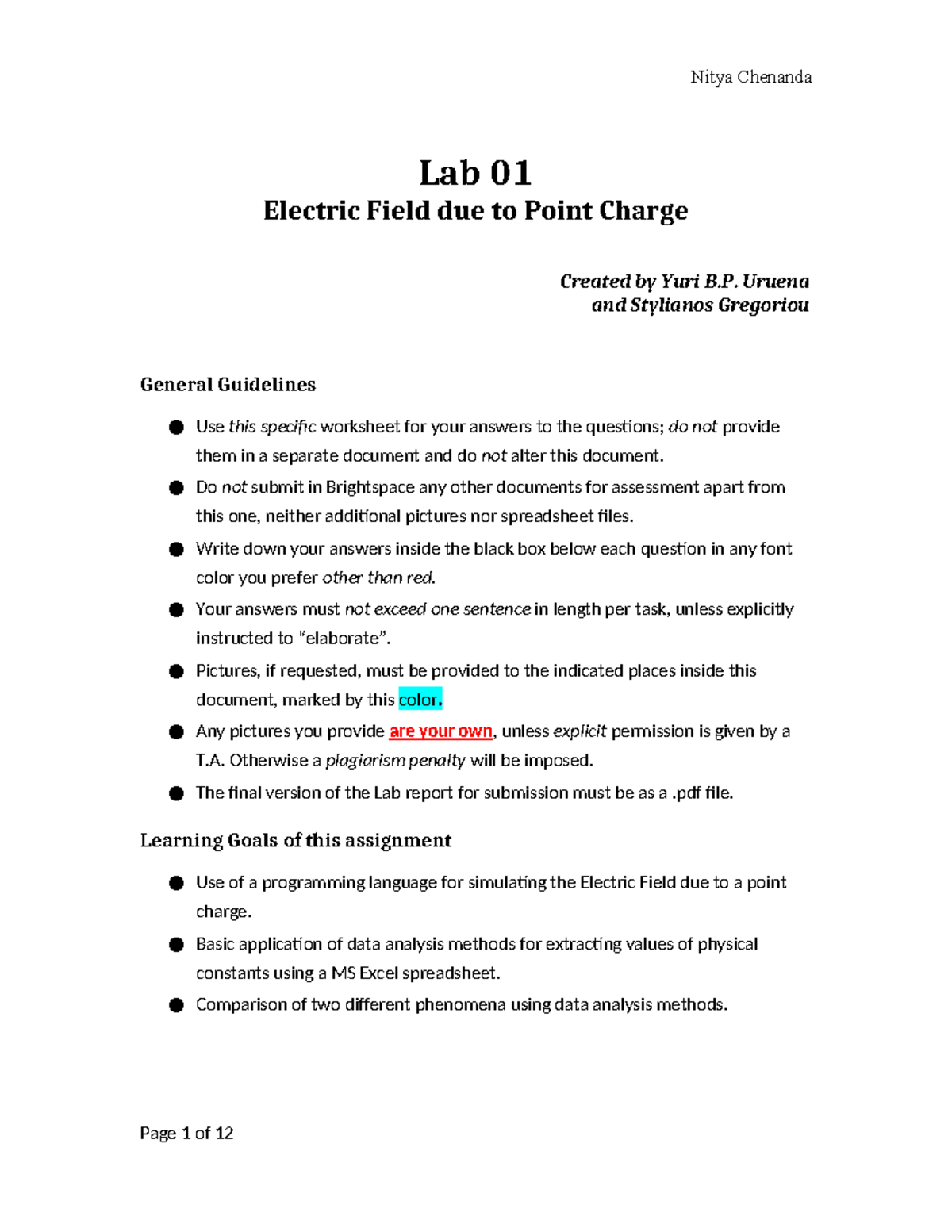 PHYS272 Lab01Done - Purdue online physics summer lab - Lab 01 Electric ...