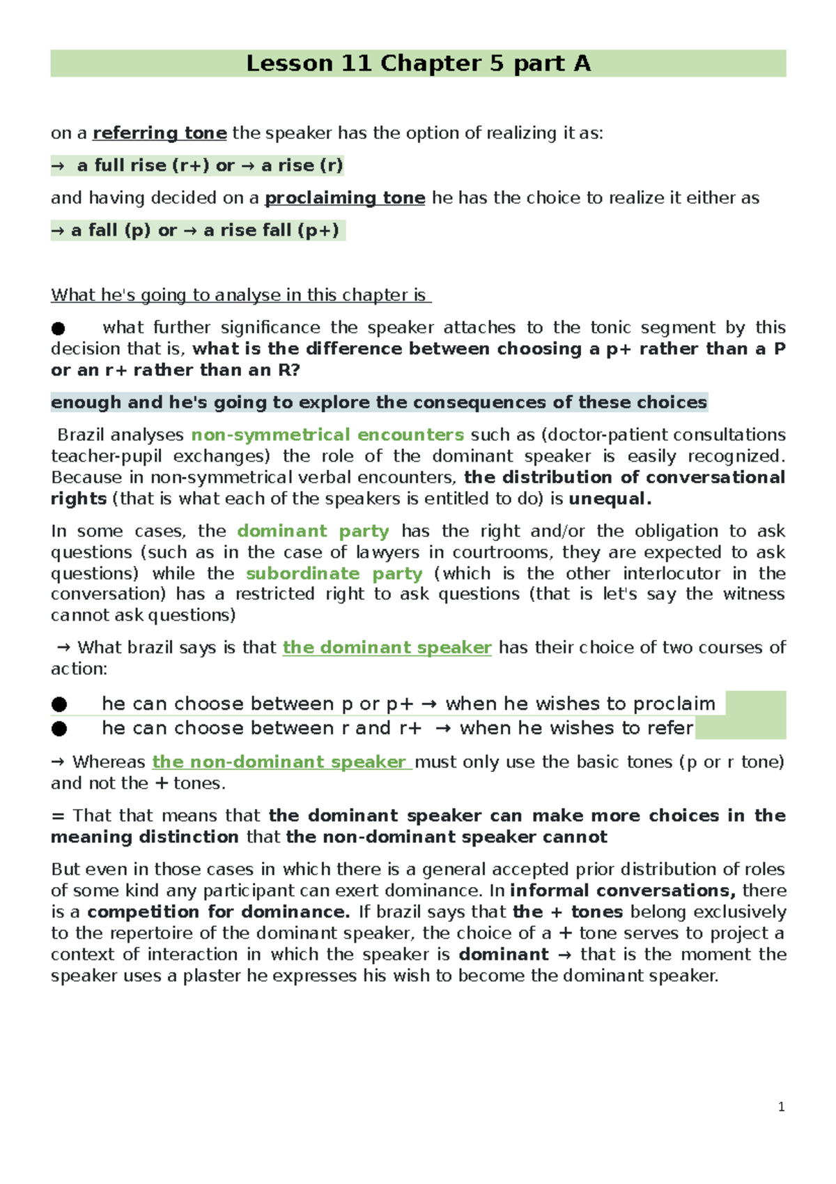 Fonetica clases teoricas - Lesson 11 Chapter 5 part A on a referring tone the speaker has the ...