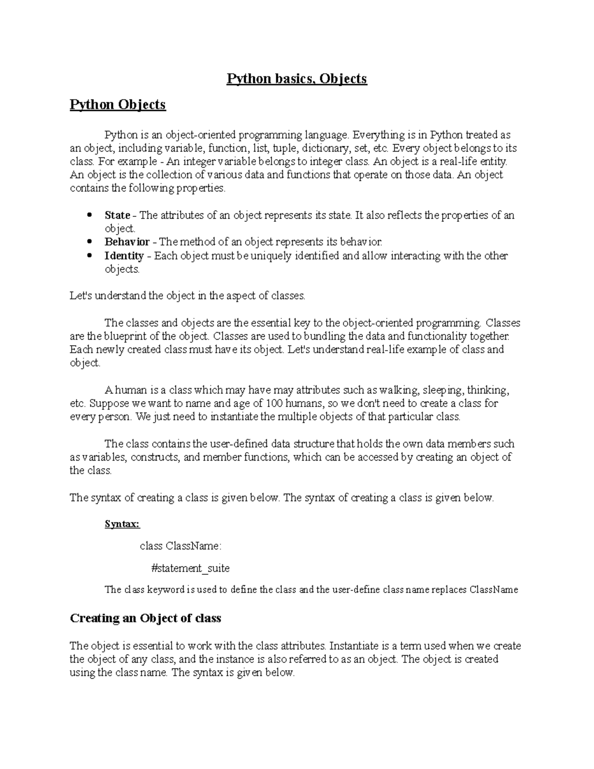 Python Basics Lecture Notes Python Basics Objects Python Objects 