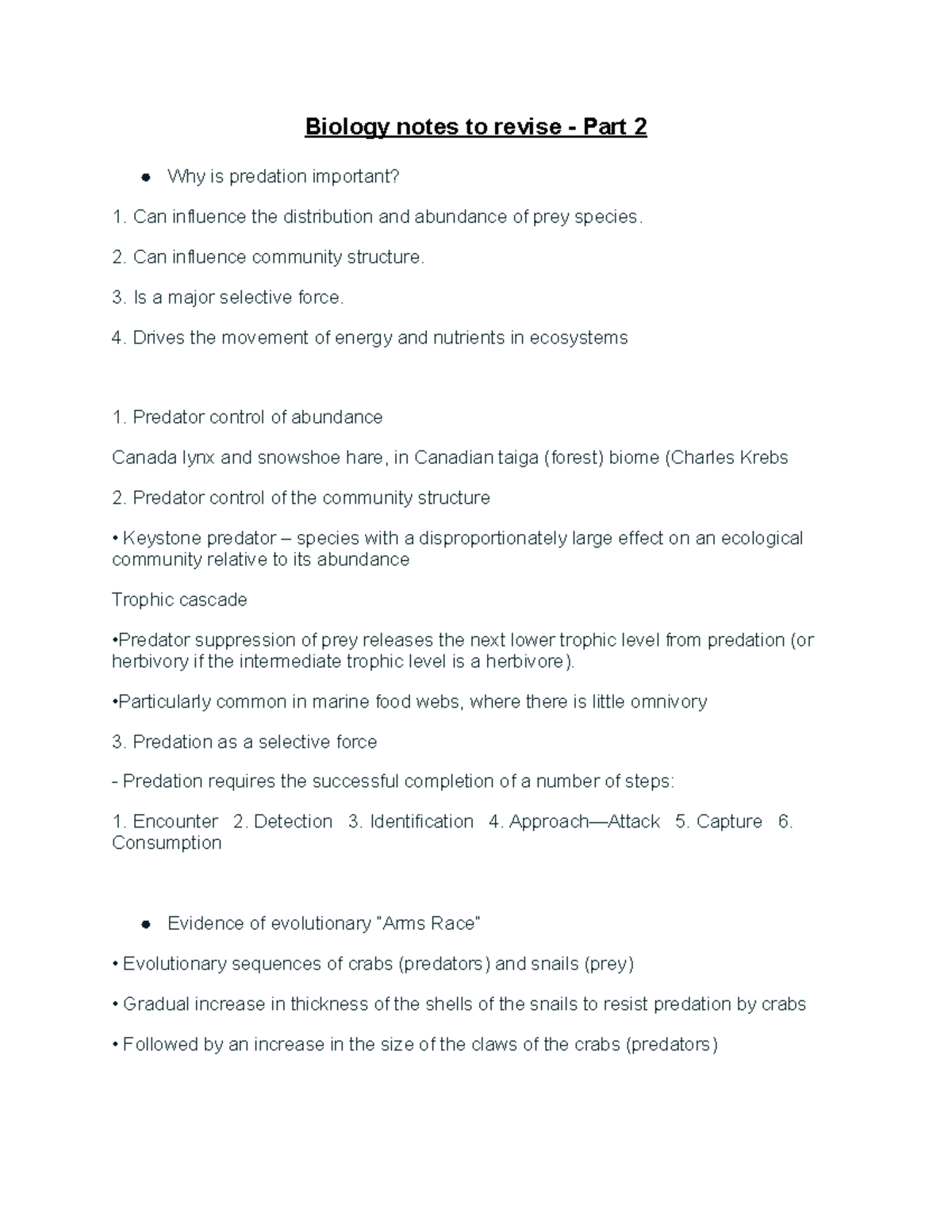 Biology notes to revise - Part 2 - Can influence community structure ...