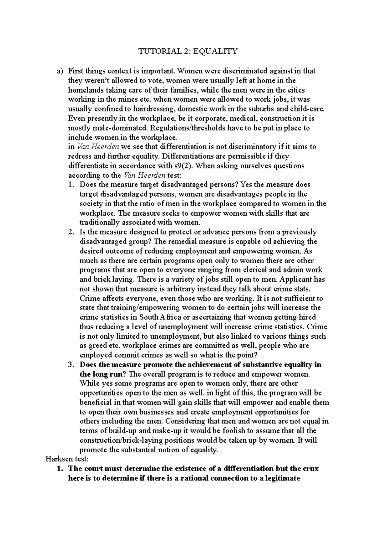 Tutorial 2 - TUT 2 - TUTORIAL 2: EQUALITY a) First things context is ...