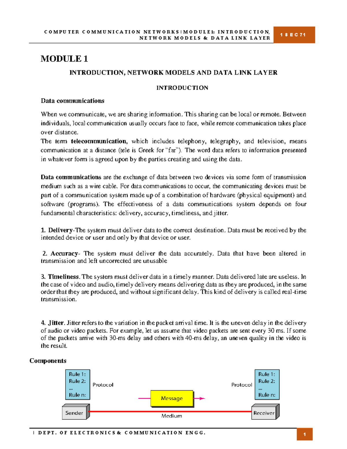 18EC71-Module 1 Introduction, Network Models, Data-Link Layer - N E T W O R K M O D E L S & D A ...