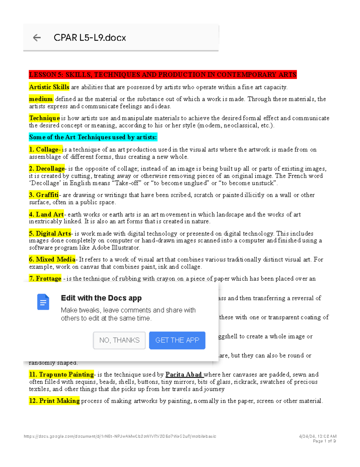 CPAR L5-L9 - cpar - LESSON 5: SKILLS, TECHNIQUES AND PRODUCTION IN ...