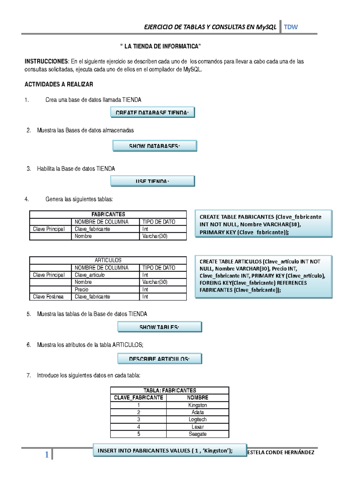 Ejercicio SQL Tienda Informatica - EJERCICIO DE TABLAS Y CONSULTAS EN ...