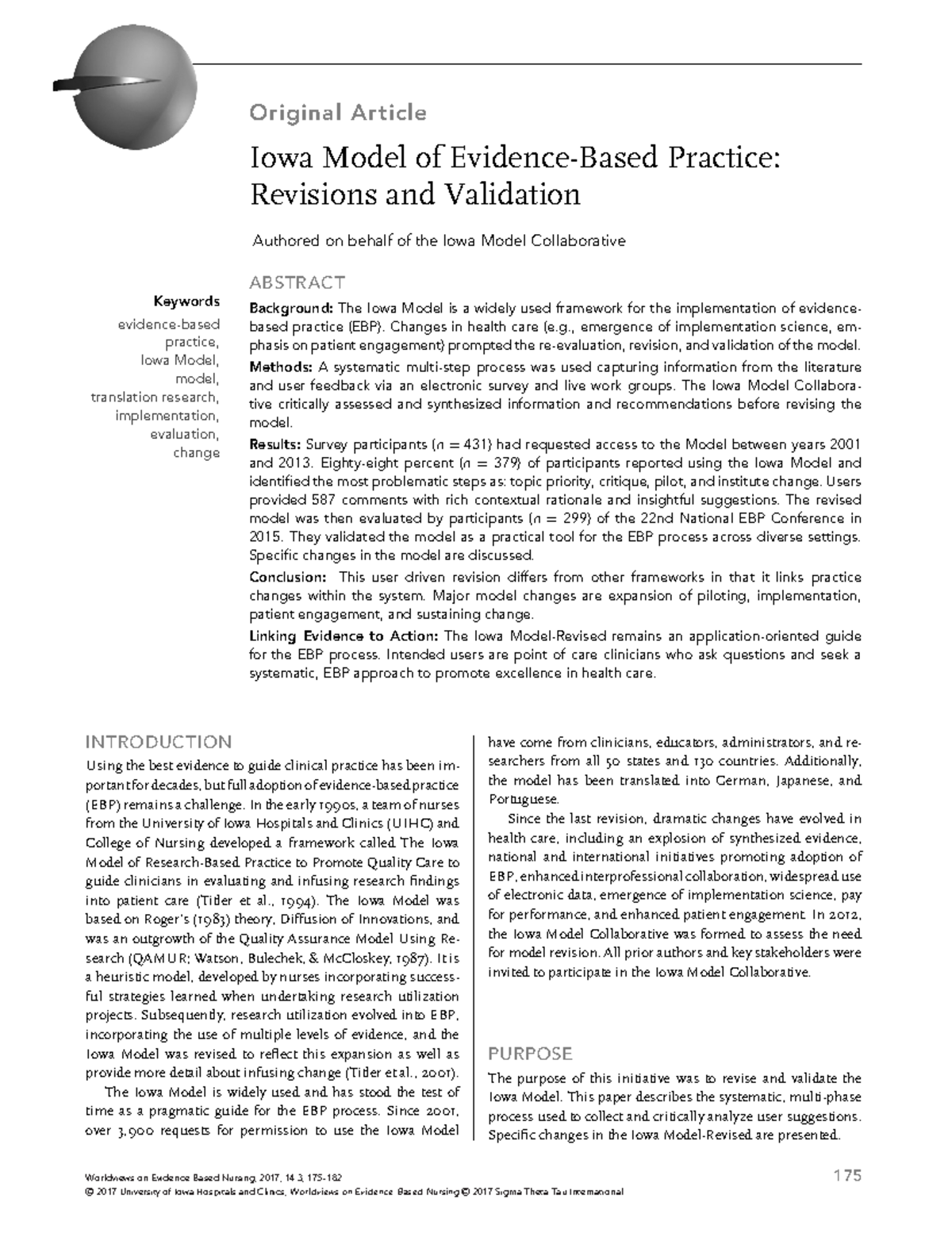 Worldviews Ev Based Nurs - 2017 - Iowa Model of Evidence‐Based Practice ...