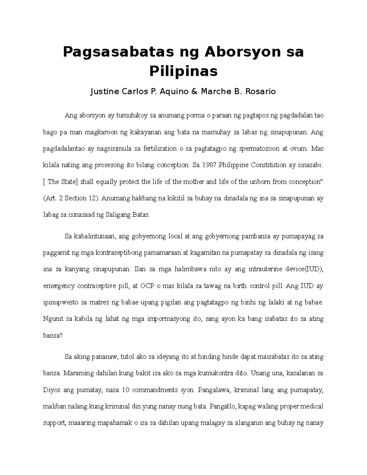 A.Pagsasabatas ng Aborsyon sa Pilipinas - Pagsasabatas ng Aborsyon sa ...