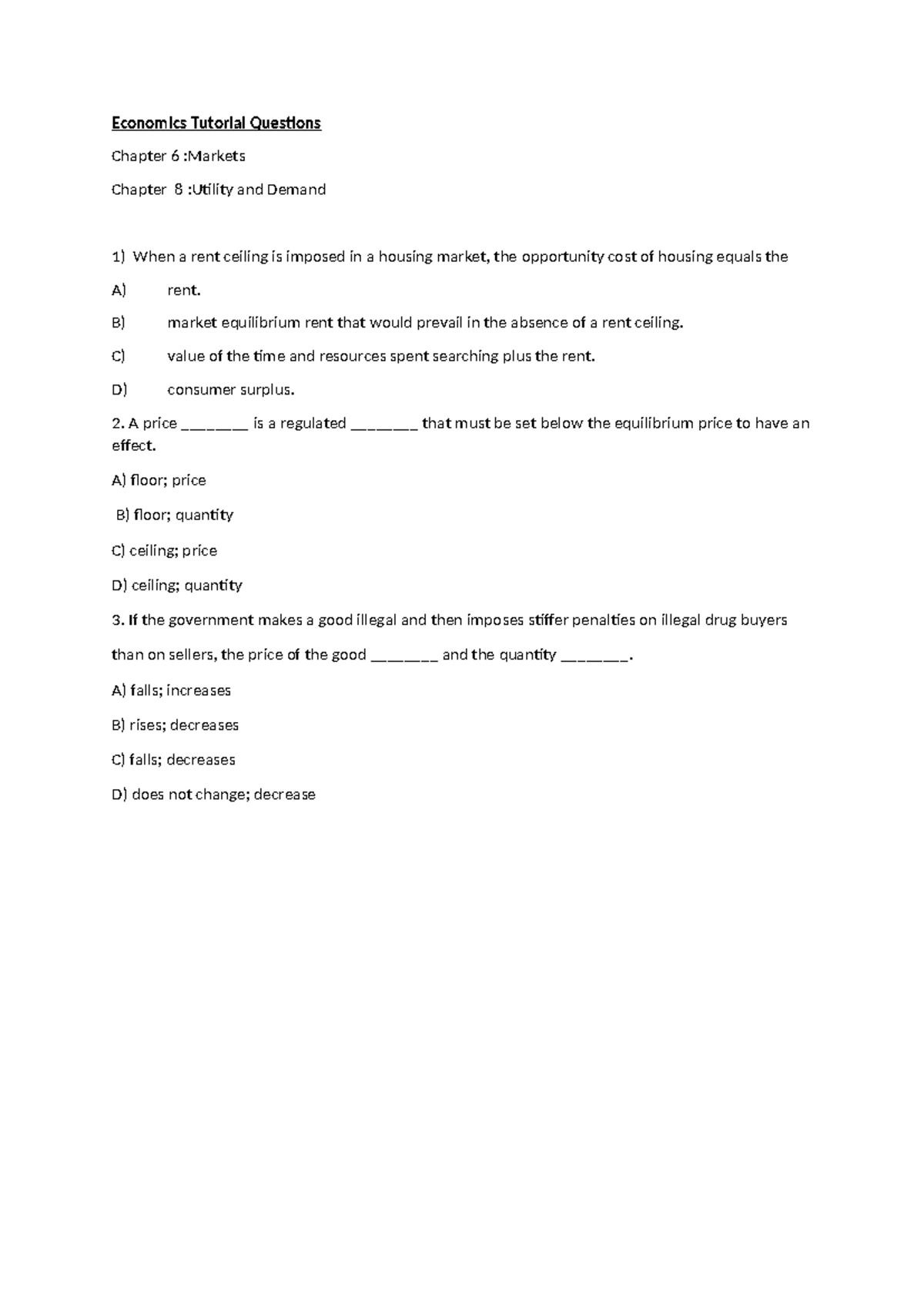 Economics Tutorial Questions 6 and 8 - Economics Tutorial Questions ...