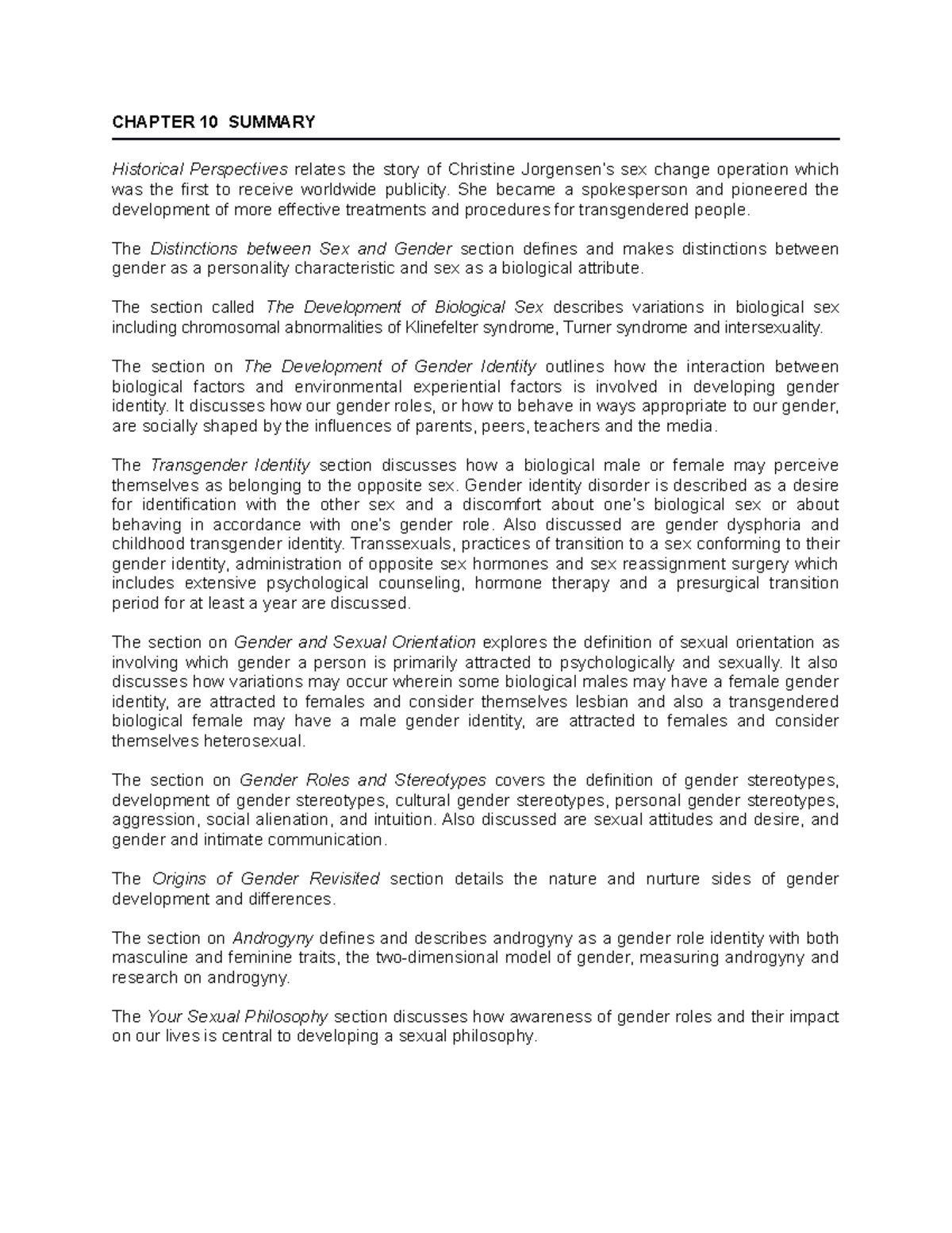 Chapter 10 Su MMary - CHAPTER 10 SUMMARY Historical Perspectives ...