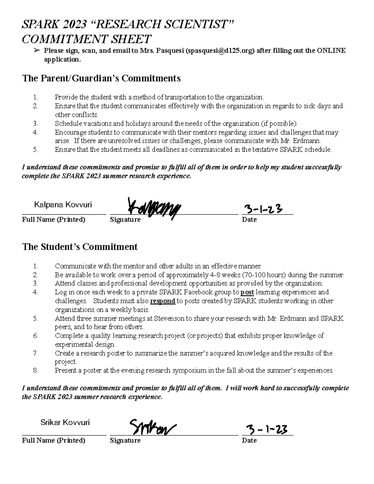 Spark 2023 Research Scientist Commitment Sheet - SPARK 2023 “RESEARCH ...