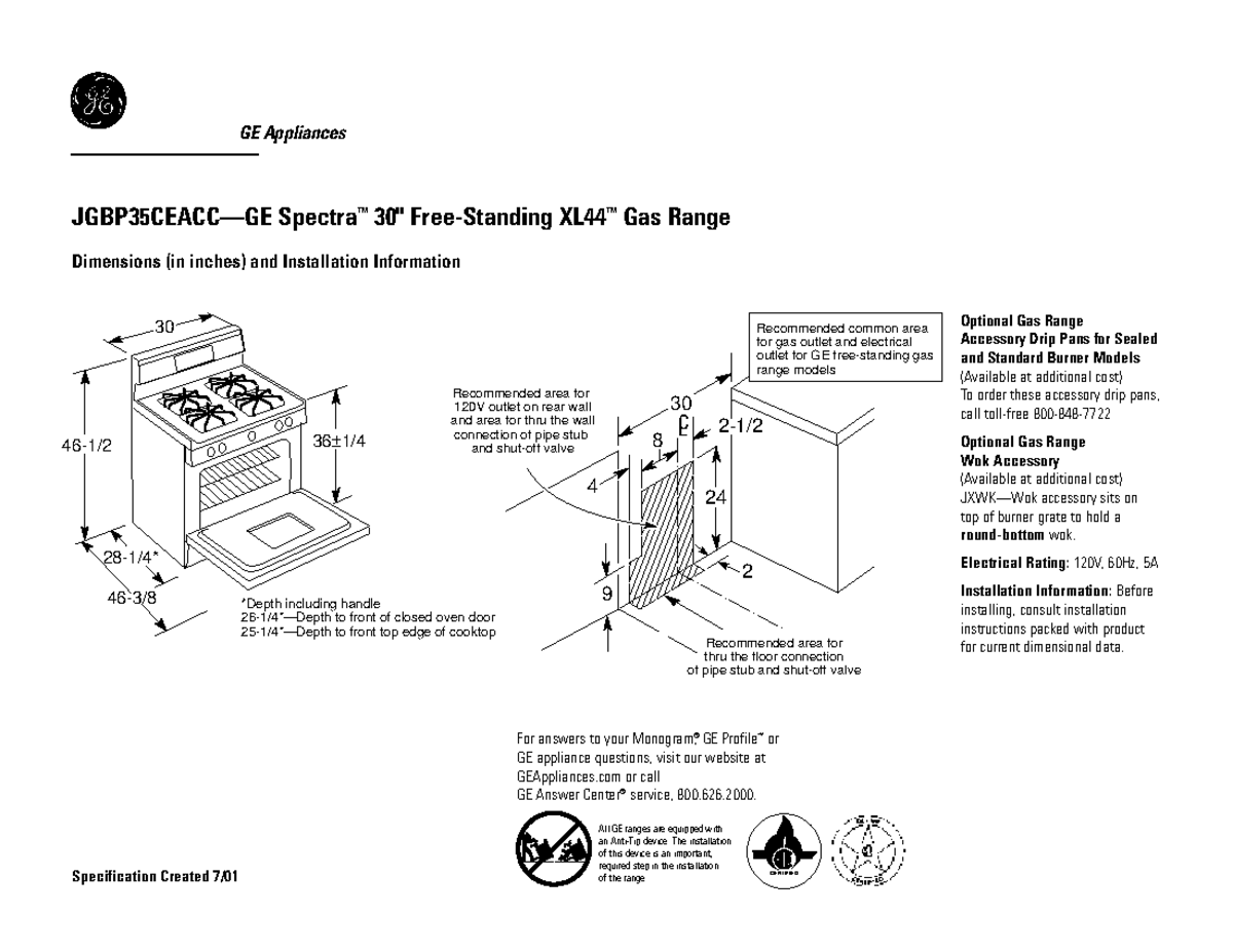 003679264 - GE Appliances Specification Created 7/ JGBP35CEACC—GE ...