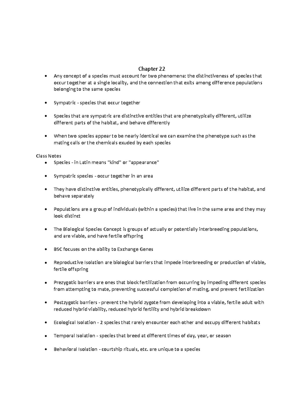 Chapter 22 General Biology 2 - Chapter 22 • Any concept of a species ...