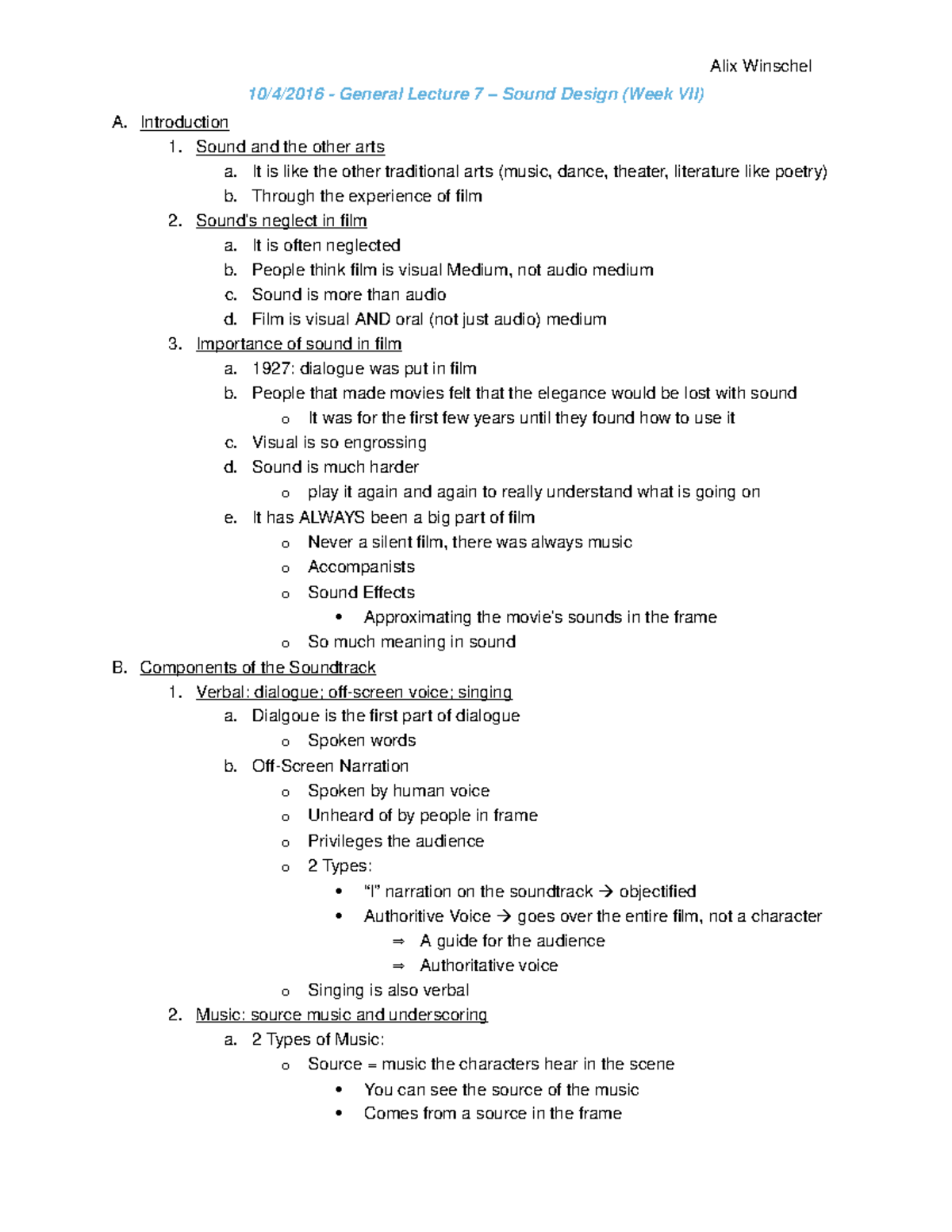 190 Notes For Final Lecture 7 Sound Lecture 14 End 10 4 2016 General Lecture 7 Sound