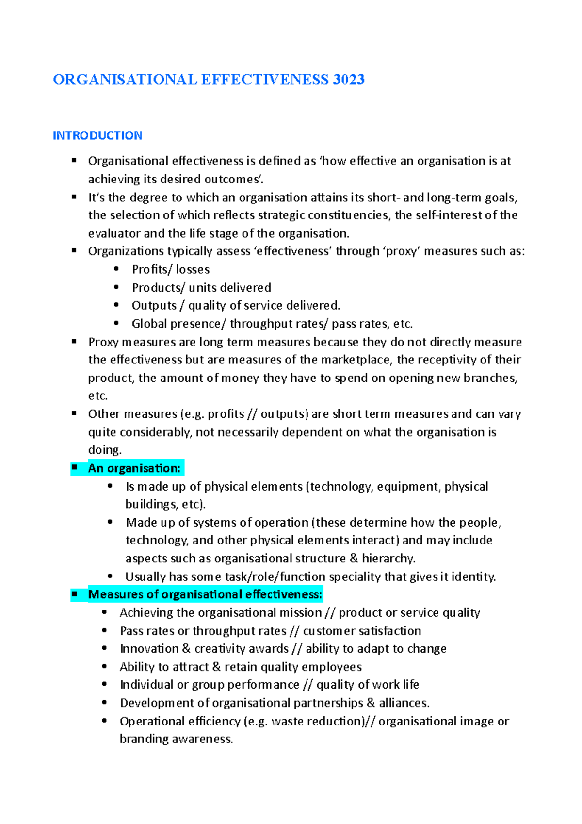Organisational Effectiveness 3023 - ORGANISATIONAL EFFECTIVENESS 3023 ...