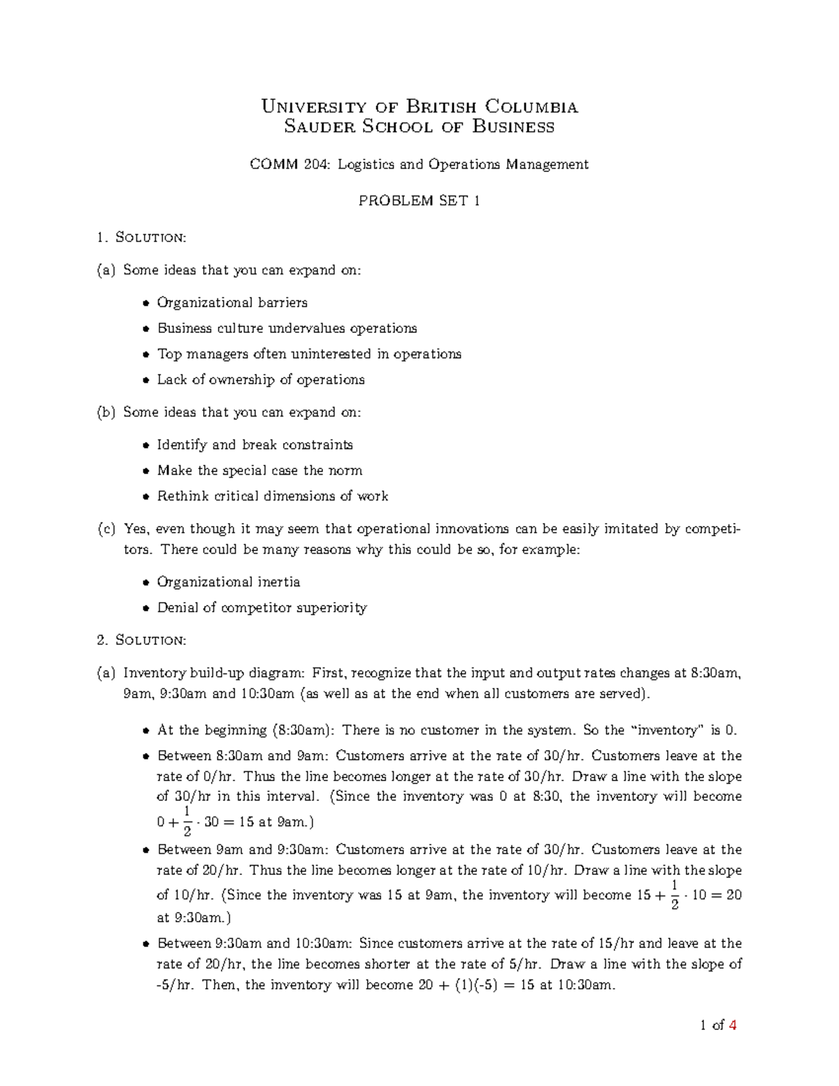 COMM 204 Answers Q1 - University of British Columbia Sauder School of ...