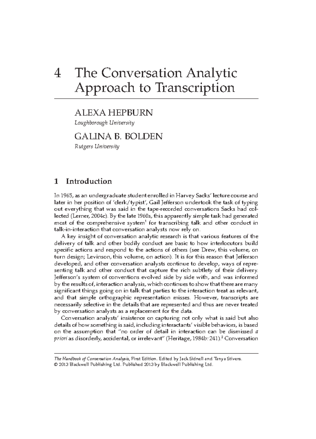 Conversation analysis - 1 Introduction In 1965, as an undergraduate ...