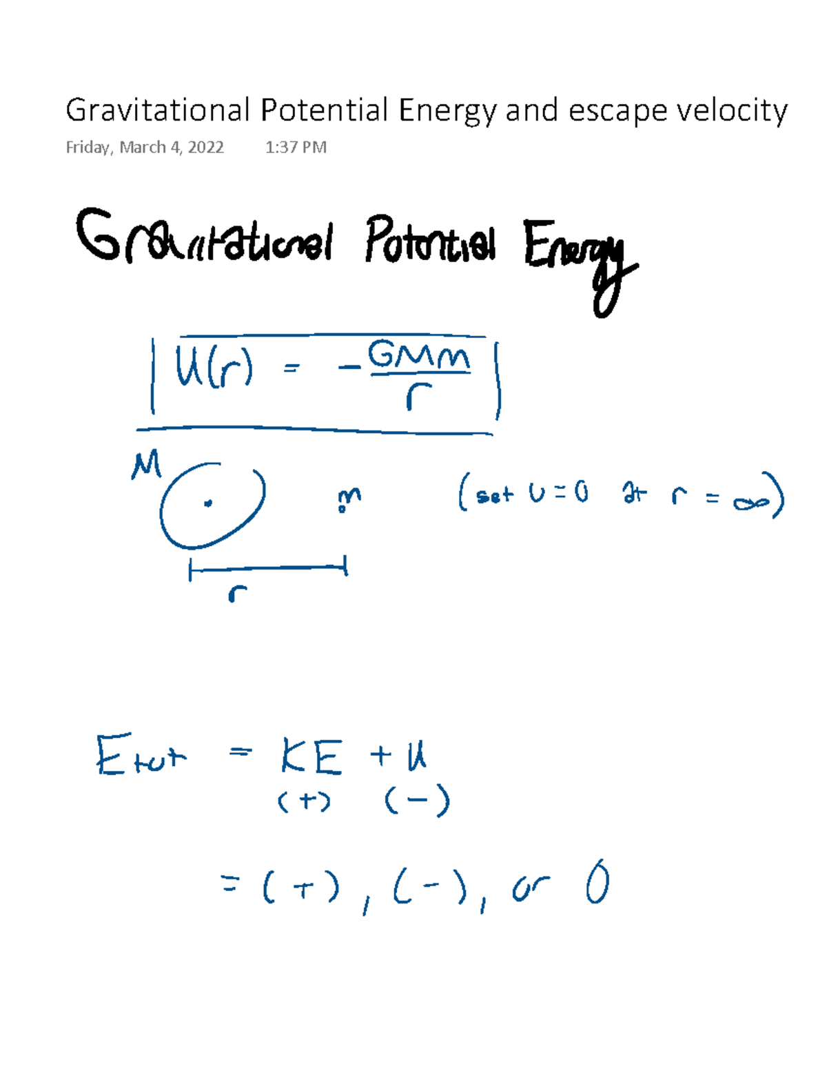 Gravitational Potential Energy and escape velocity - ) 3. (set at 6 E ...